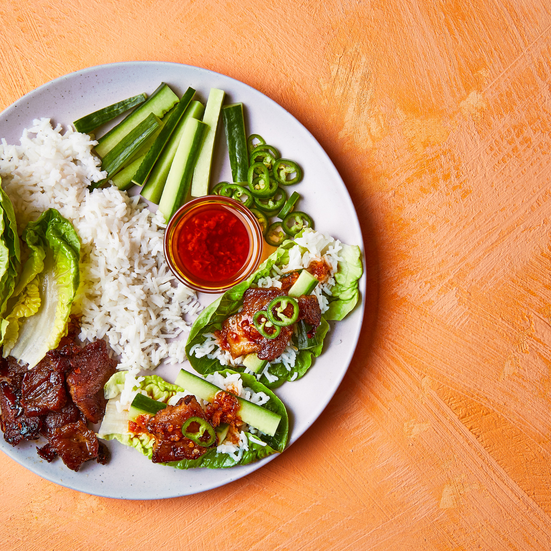 Korean Style Spicy Pork Belly Lettuce Cups Recipe Gousto