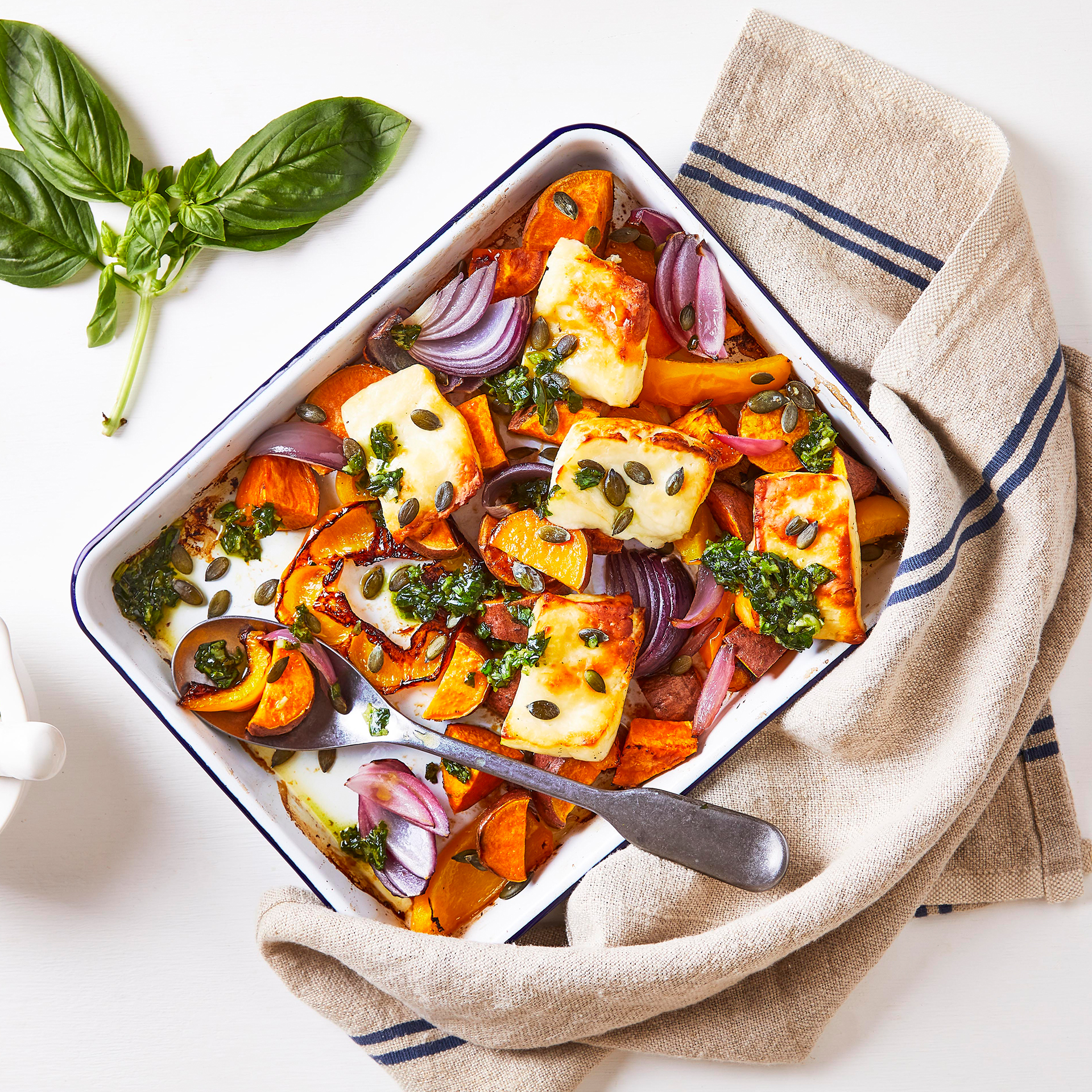 Halloumi Roast Sweet Potato Tray Bake Recipe Gousto